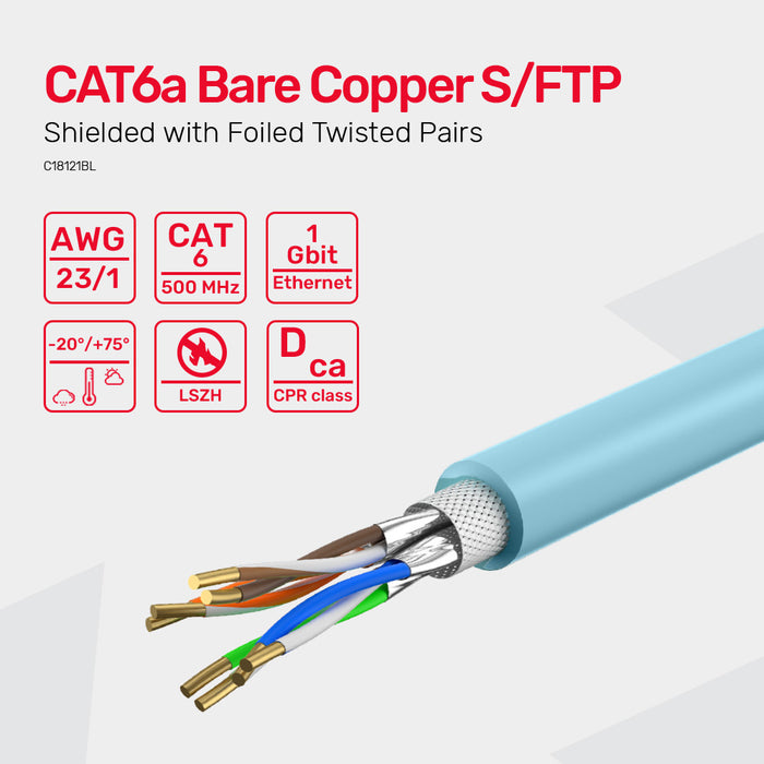 Network Cable Cat-6A S/FTP RJ45 Ethernet Cable in 305M LSZH- Blue