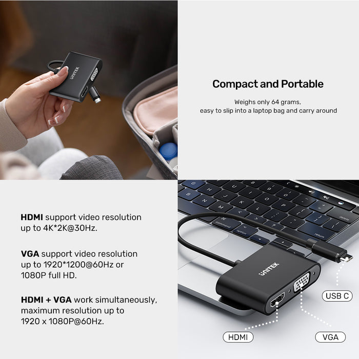 USB-C to HDMI and VGA Adapter | UNITEK