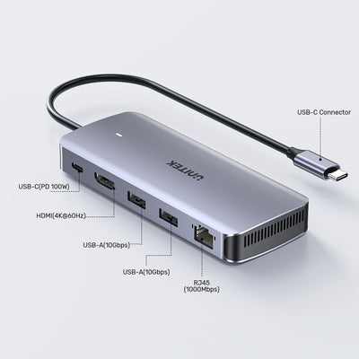 6-in-1 USB-C Hub with M.2 SSD Enclosure | UNITEK