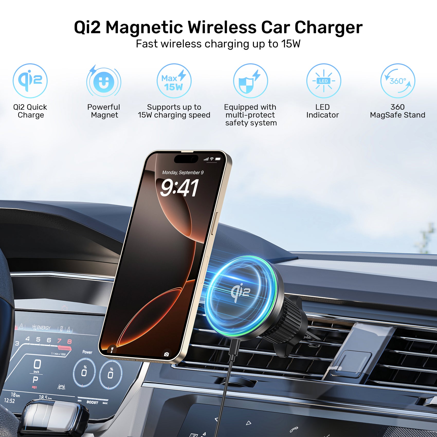 Qi2 Magnetic Wireless Car Charger