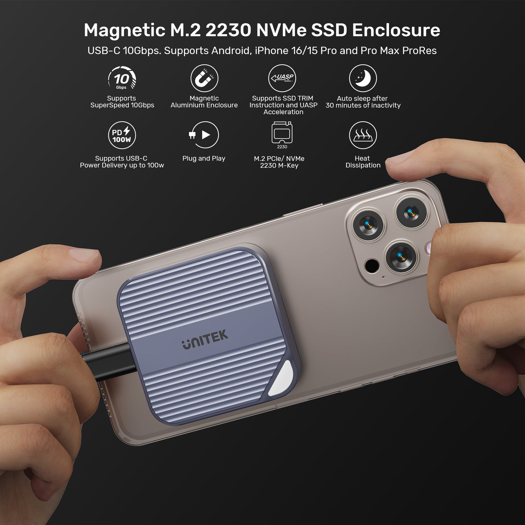Magnetic M.2 2230 NVMe SSD Enclosure | UNITEK