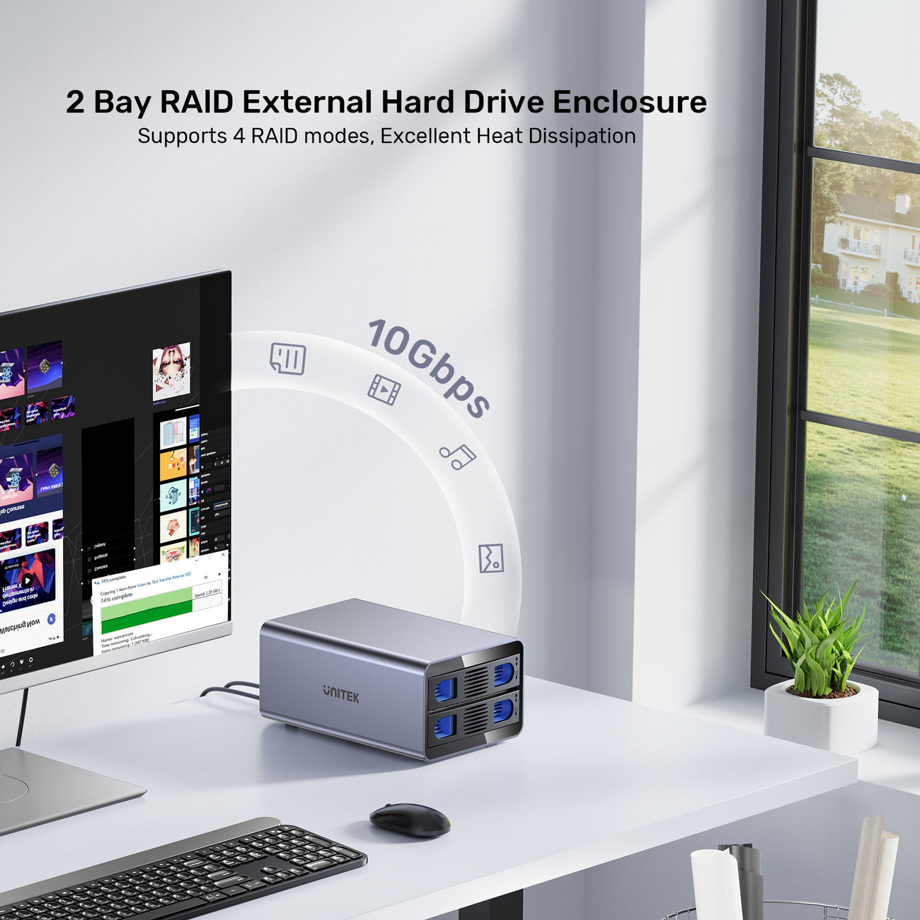 2 Bay USB-C RAID External Hard Drive Enclosure | UNITEK