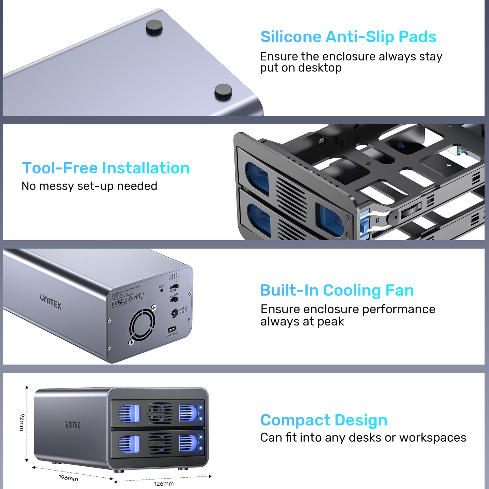 2 Bay USB-C RAID External Hard Drive Enclosure | UNITEK