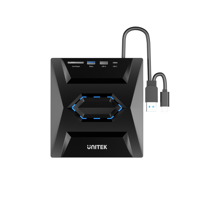 5-in-1 External Optical Drive with USB Hub | UNITEK