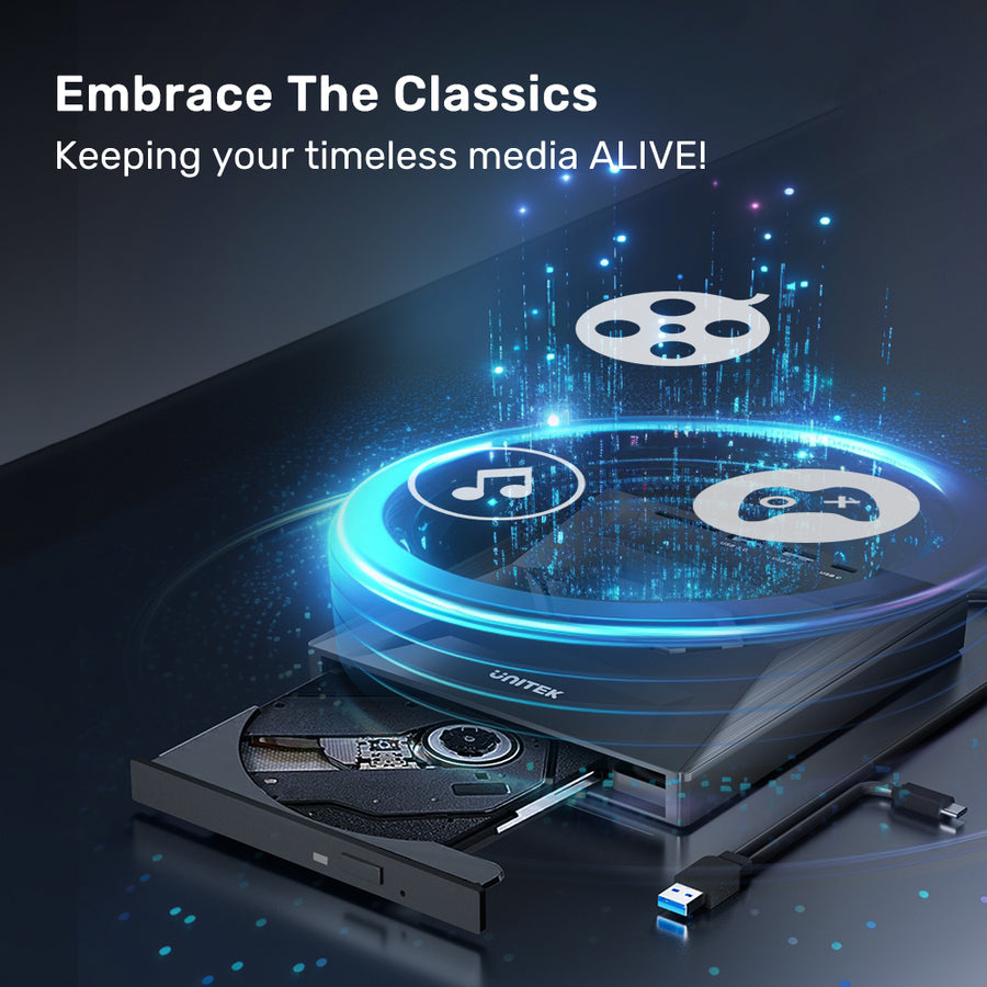 5-in-1 External Optical Drive with USB Hub | UNITEK