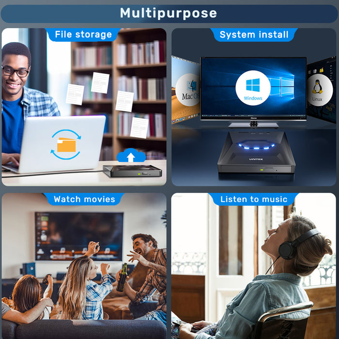 5-in-1 External Optical Drive with USB Hub | UNITEK