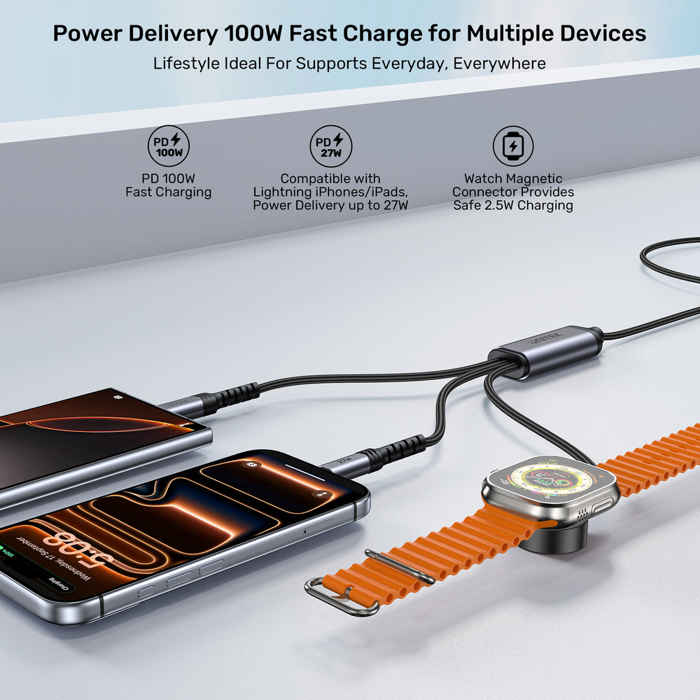 3-in-1 USB-C cable: Lightning, USB-C & Micro-USB devices| UNITEK