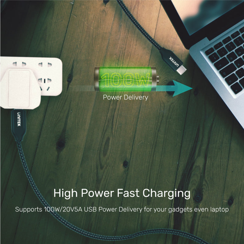 USB-C 100W PD 고속 충전 케이블 (데이터 전송 기능 포함, USB 2.0) | UNITEK