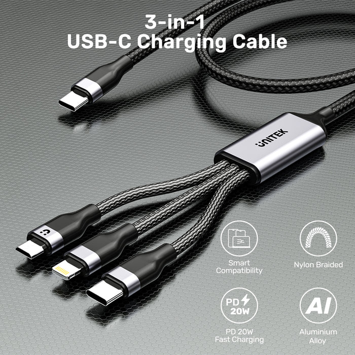 3-in-1 USB-C cable: Lightning, USB-C & Micro-USB devices| UNITEK