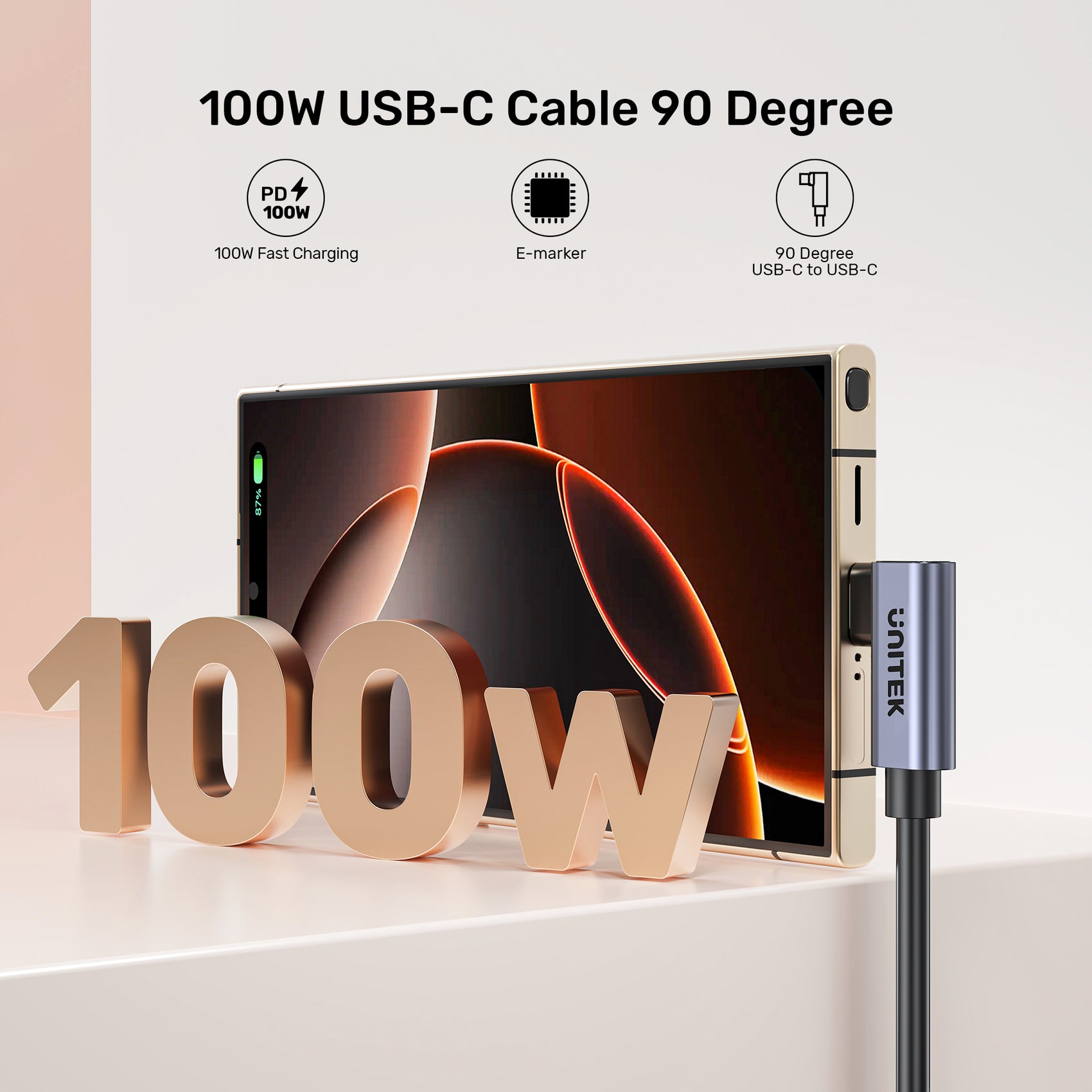 PD 100W USB-C Cable Dual 90 Degree | UNITEK