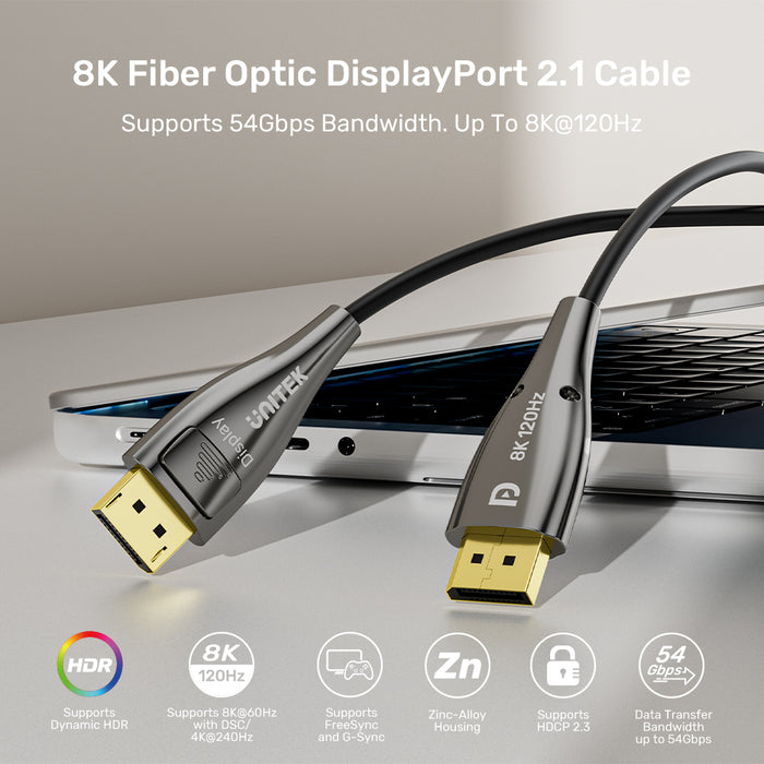 8K Fiber Optic DisplayPort 2.1 Cable | UNITEK