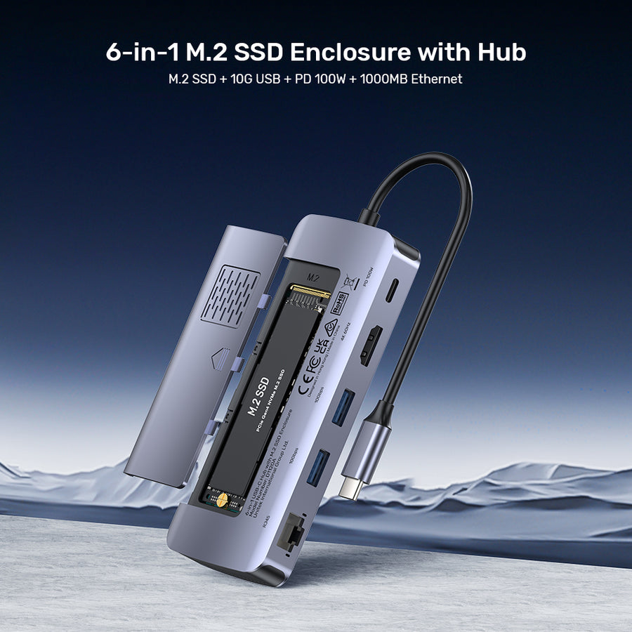 6-in-1 USB-C Hub with M.2 SSD Enclosure | UNITEK