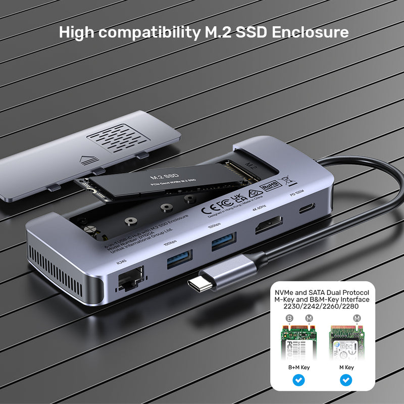 6-in-1 USB-C Hub with M.2 SSD Enclosure | UNITEK