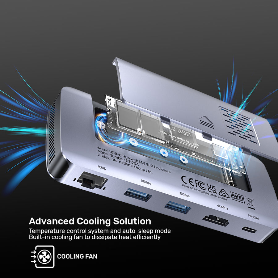 6-in-1 USB-C Hub with M.2 SSD Enclosure | UNITEK