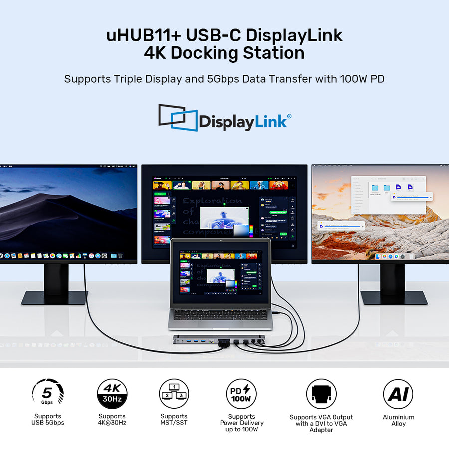uHUB11+ USB-C DisplayLink 4K Docking Station | UNITEK