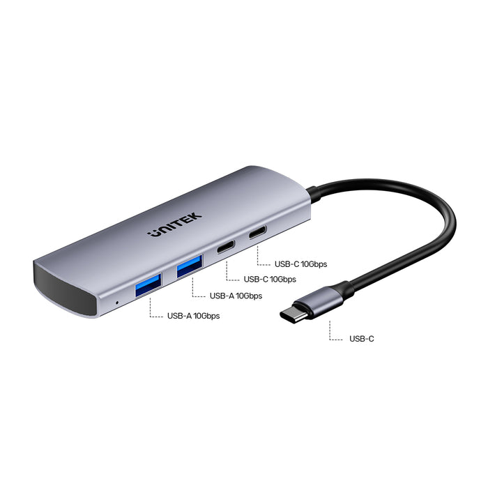 uHUB Q4 4-in-1 10Gbps USB-C Hub with 2 USB-A & 2 USB-C Ports | UNITEK