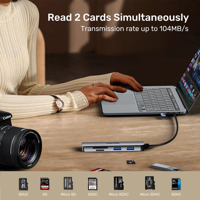 uHUB P5+ 5-in-1 USB 5Gbps Hub with SD and Micro SD Card Reader | UNITEK