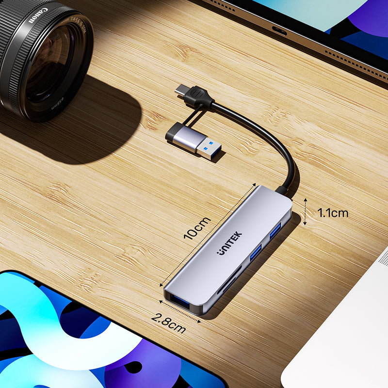 uHUB P5+ 5-in-1 USB 5Gbps Hub with SD and Micro SD Card Reader | UNITEK