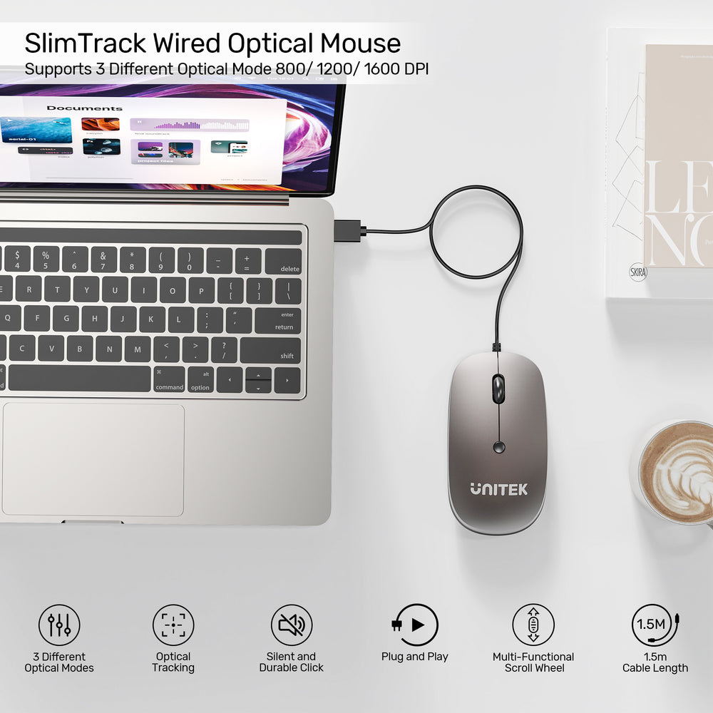 SlimTrack Wired Optical Mouse | UNITEK