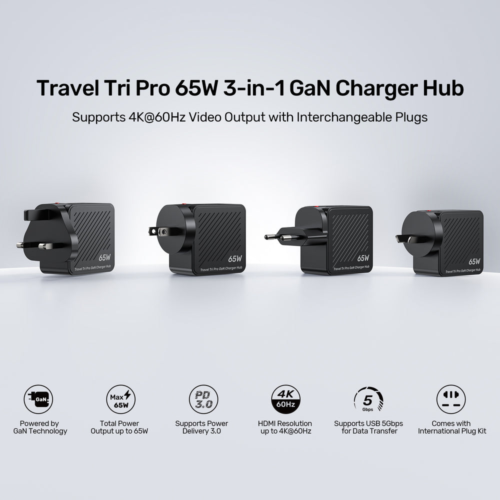 Travel Tri Pro 65W 3-in-1 GaN Charger Hub | UNITEK