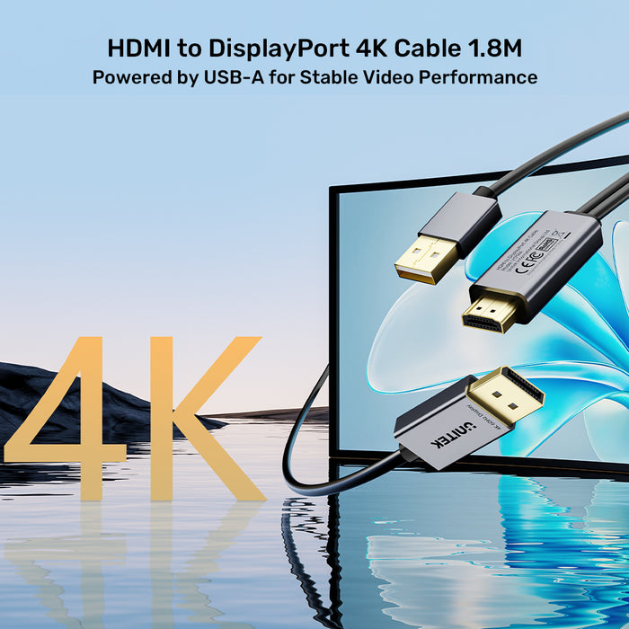 HDMI to DisplayPort 4K Cable 1.8M | UNITEK