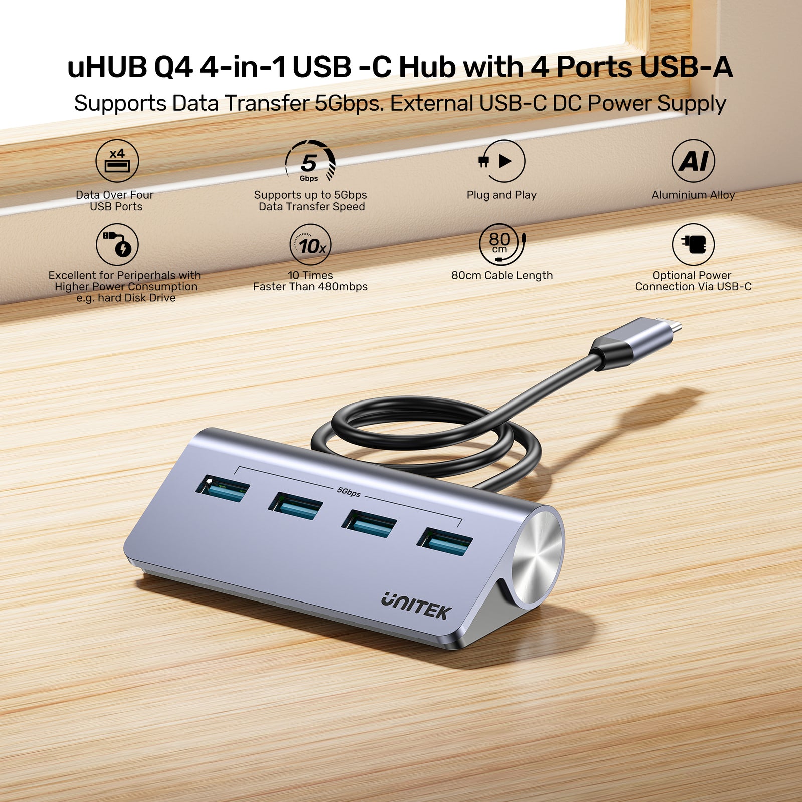 uHUB Q4 4-in-1 USB-C Hub with 4 Ports USB-A | UNITEK