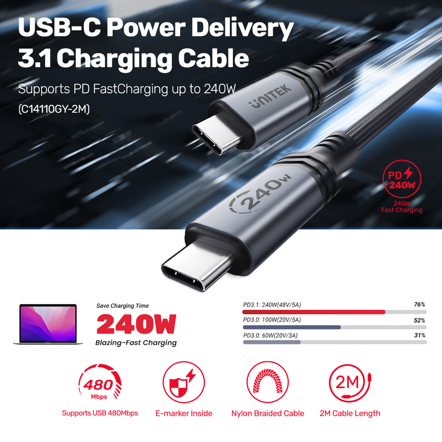 USB-C Power Delivery 3.1 Charging Cable | UNITEK