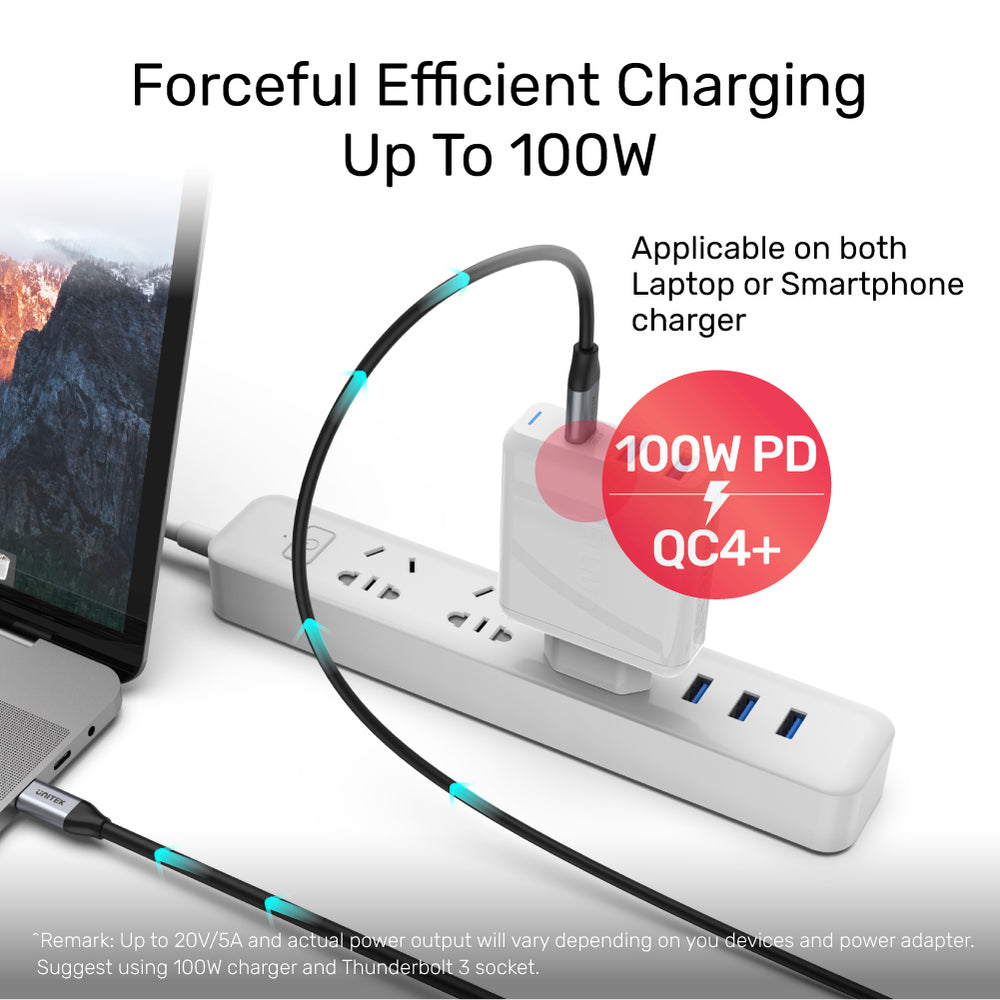 Full-Featured USB-C 100W PD Fast Charging Cable with 4K@60Hz and 10Gbp