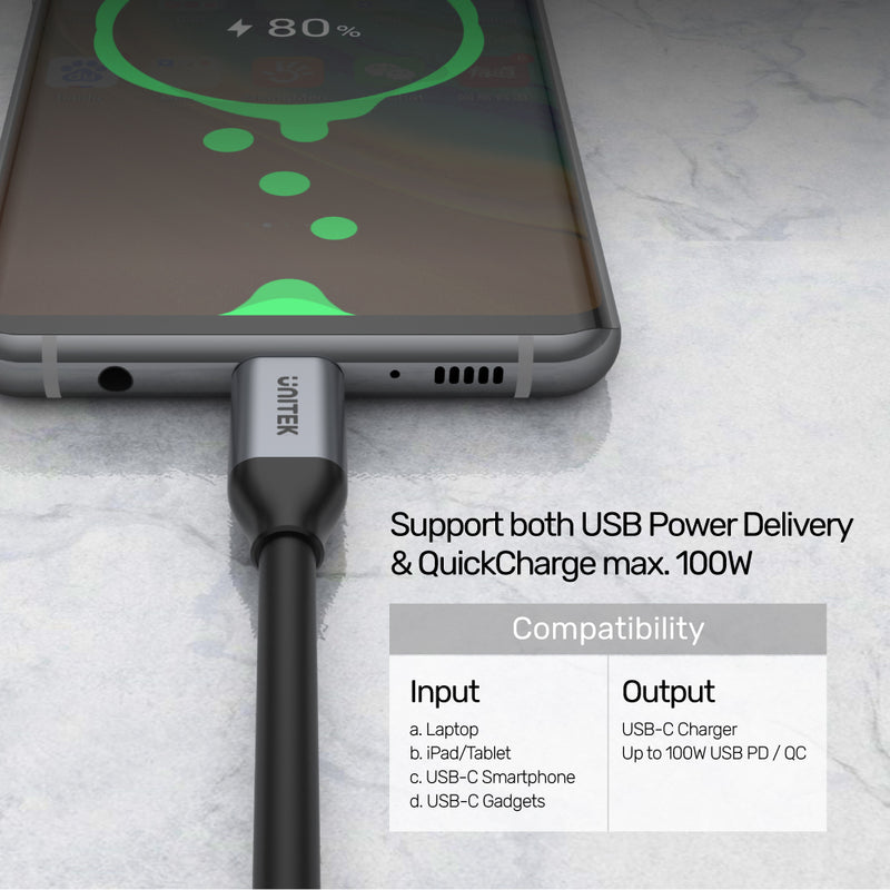 Full-Featured USB-C 100W PD Fast Charging Cable with 4K@60Hz and 10Gbp