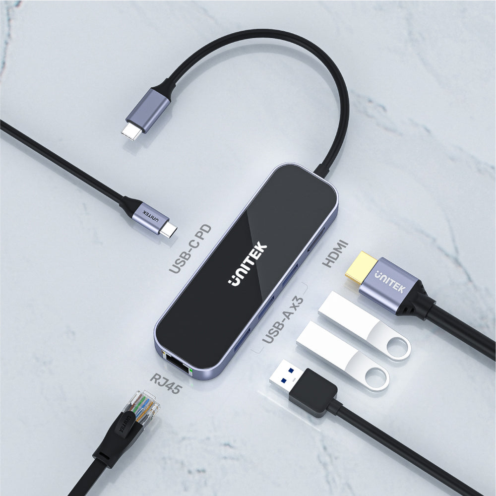 uHUB H6: 6-in-1 USB-C hub w/ HDMI, Ethernet & 100W PD | UNITEK