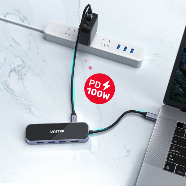 uHUB H6: 6-in-1 USB-C hub w/ HDMI, Ethernet & 100W PD | UNITEK