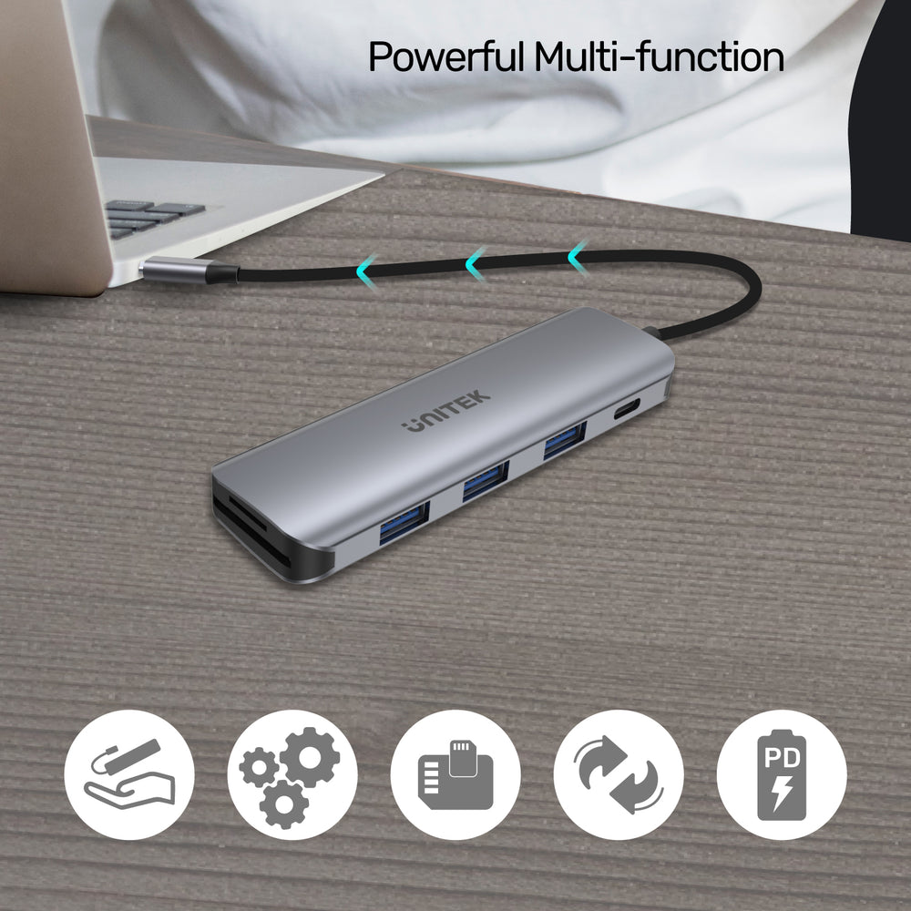 uHUB P5+ 6-in-1 USB-C Hub: 100W PD, Dual Card Reader | UNITEK