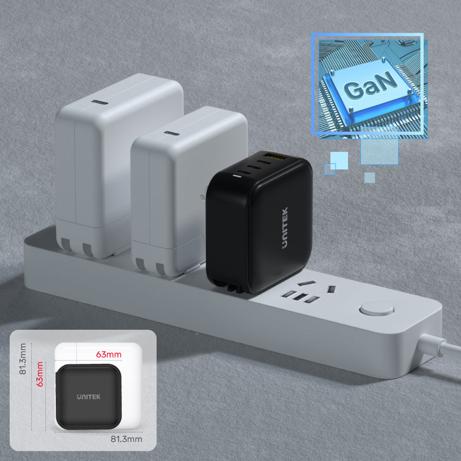 TRAVEL QUAD GaN 4 Ports 100W Charger with USB PD and QC 3.0 in Black