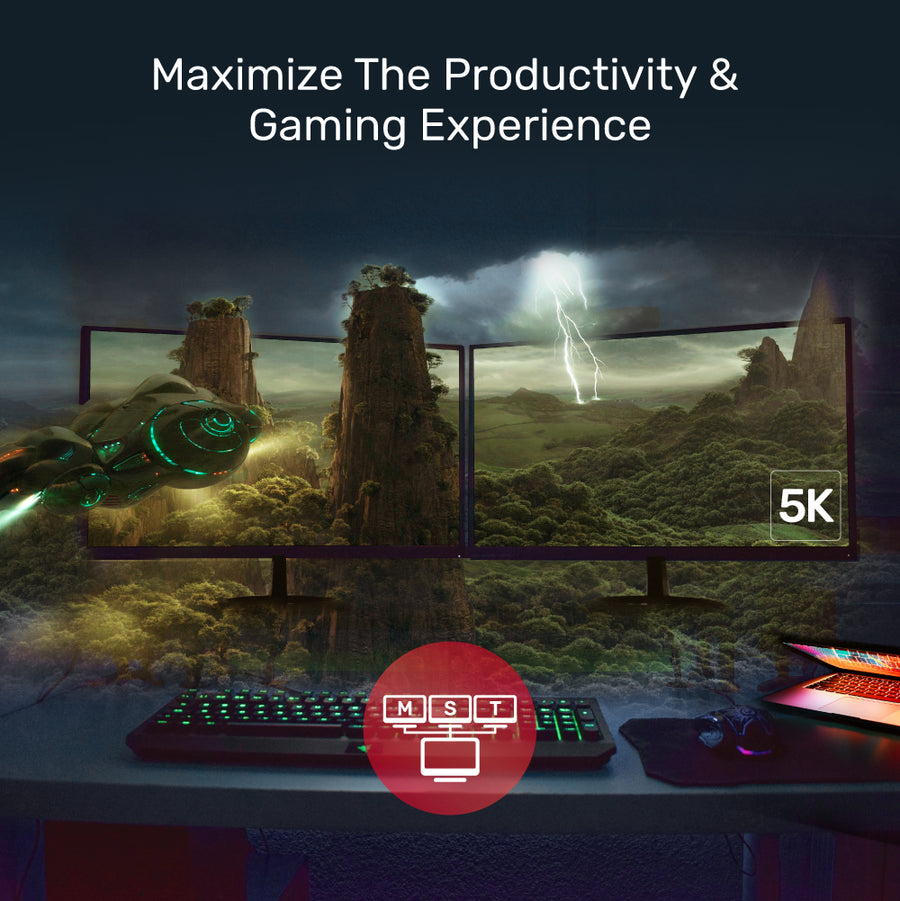 8K USB-C to Dual DisplayPort 1.4 Adapter with MST Dual Monitor| UNITEK